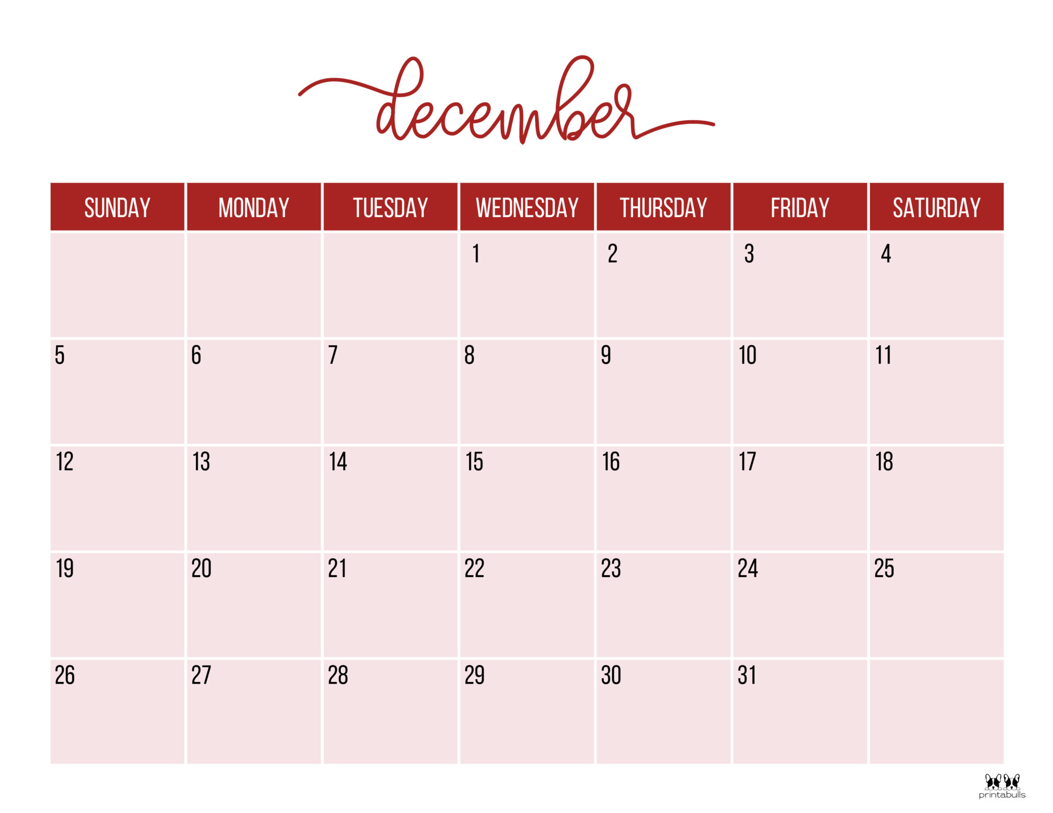 December 2021 Calendars - 15 FREE Printables | Printabulls