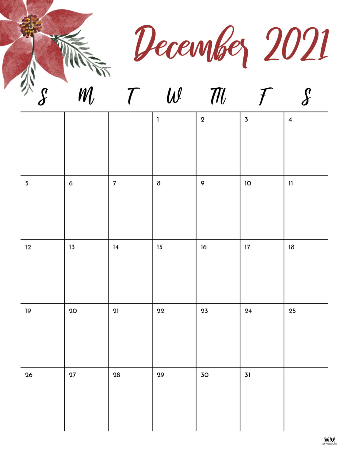 December 2021 Calendars - 15 FREE Printables | Printabulls