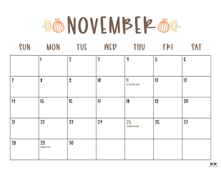 November 2021 Calendars - 15 FREE Printables | Printabulls