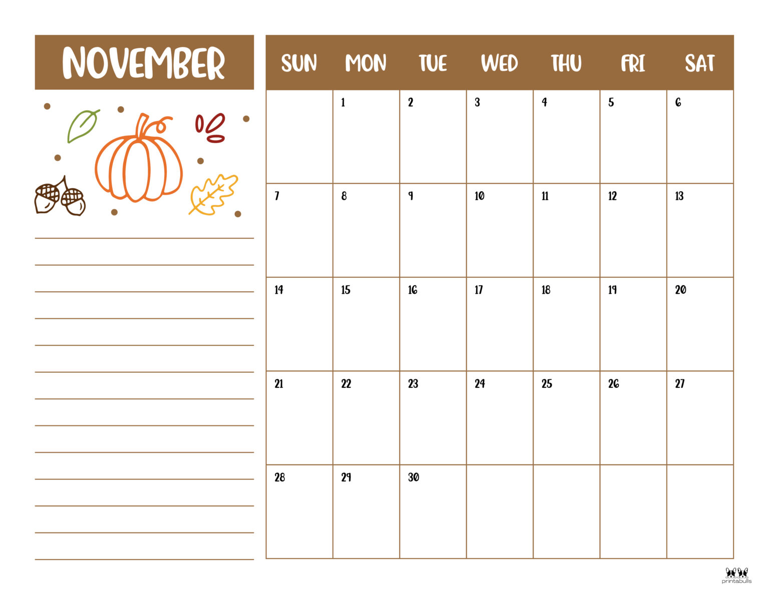 November 2021 Calendars - 15 FREE Printables | Printabulls