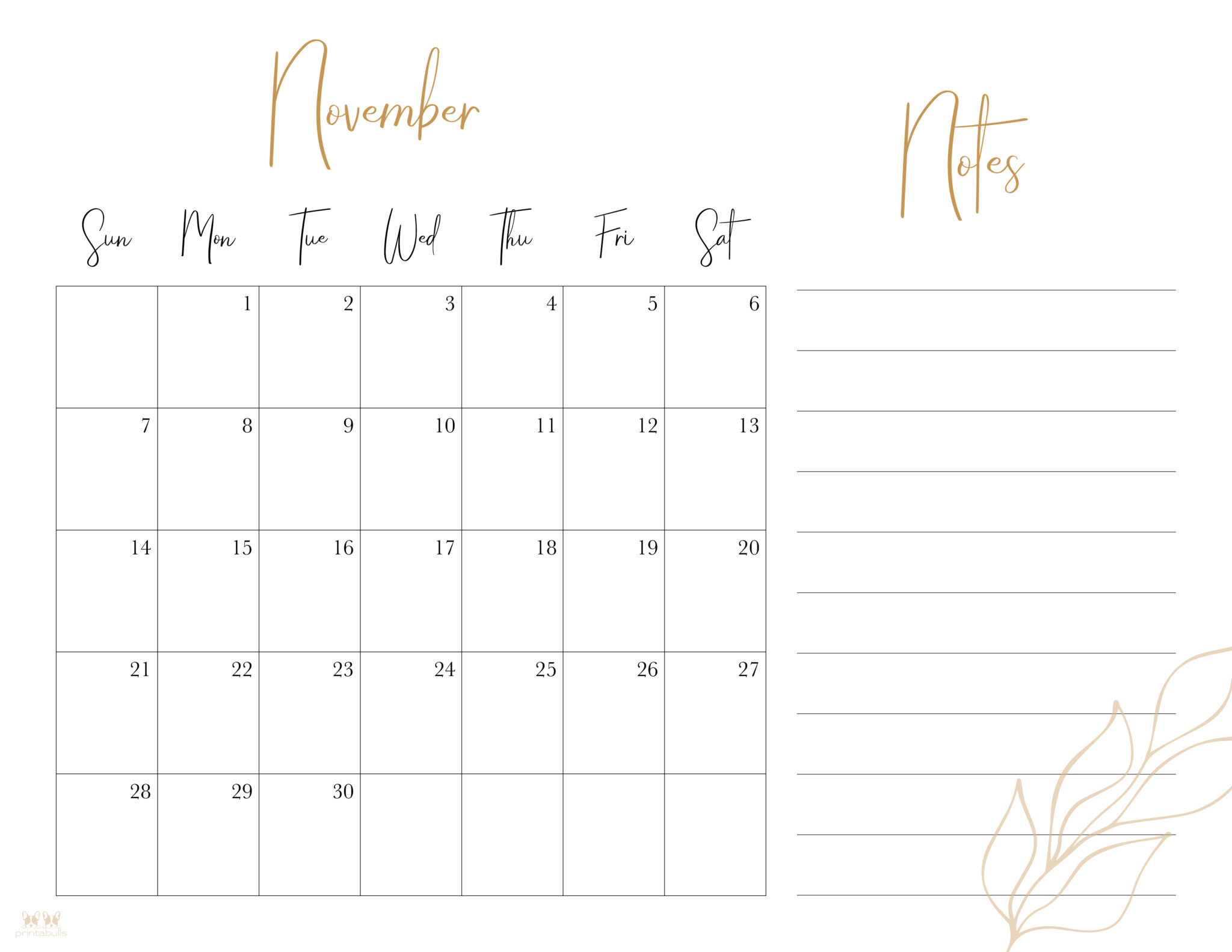 November 2021 Calendars - 15 FREE Printables | Printabulls