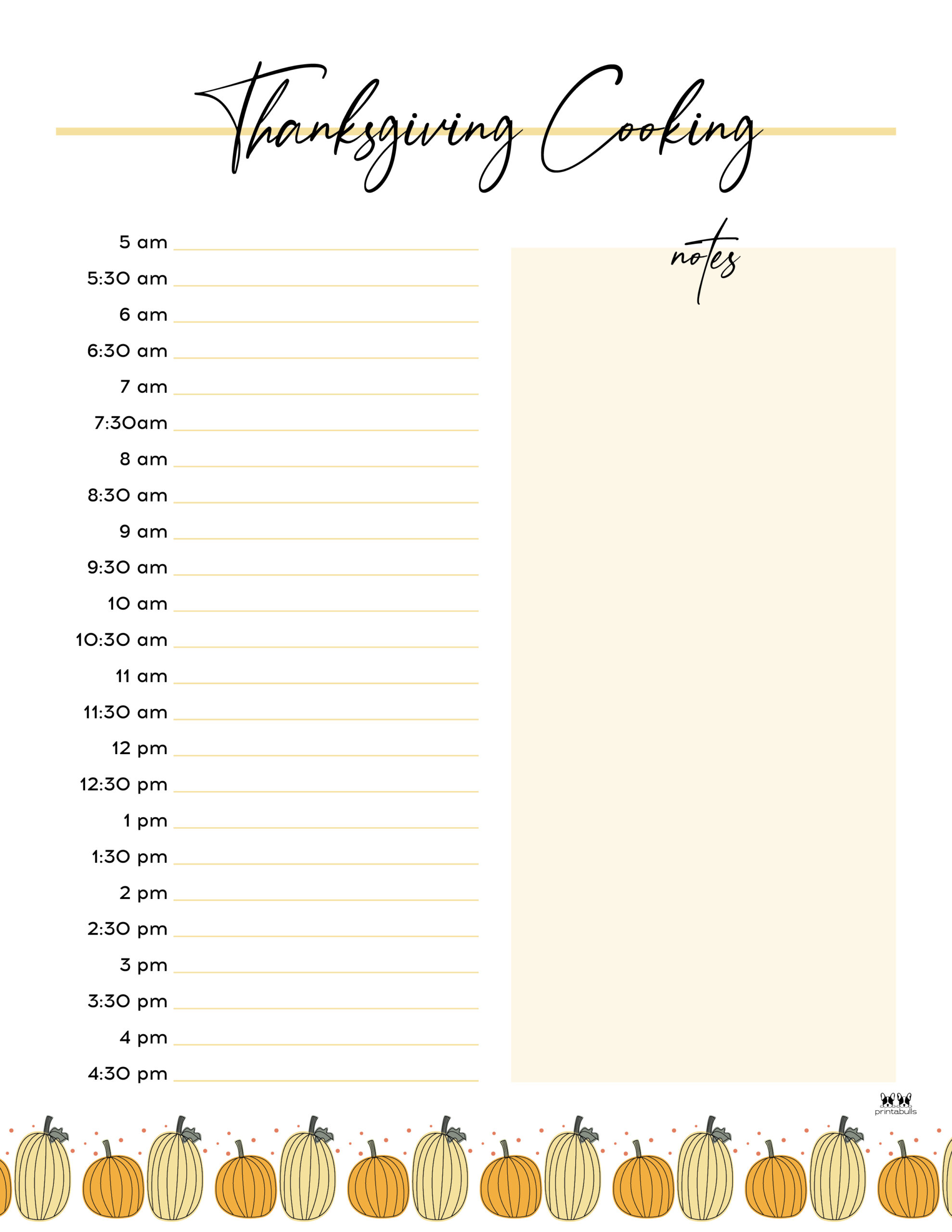 Thanksgiving Cooking Schedules - FREE Printables | Printabulls