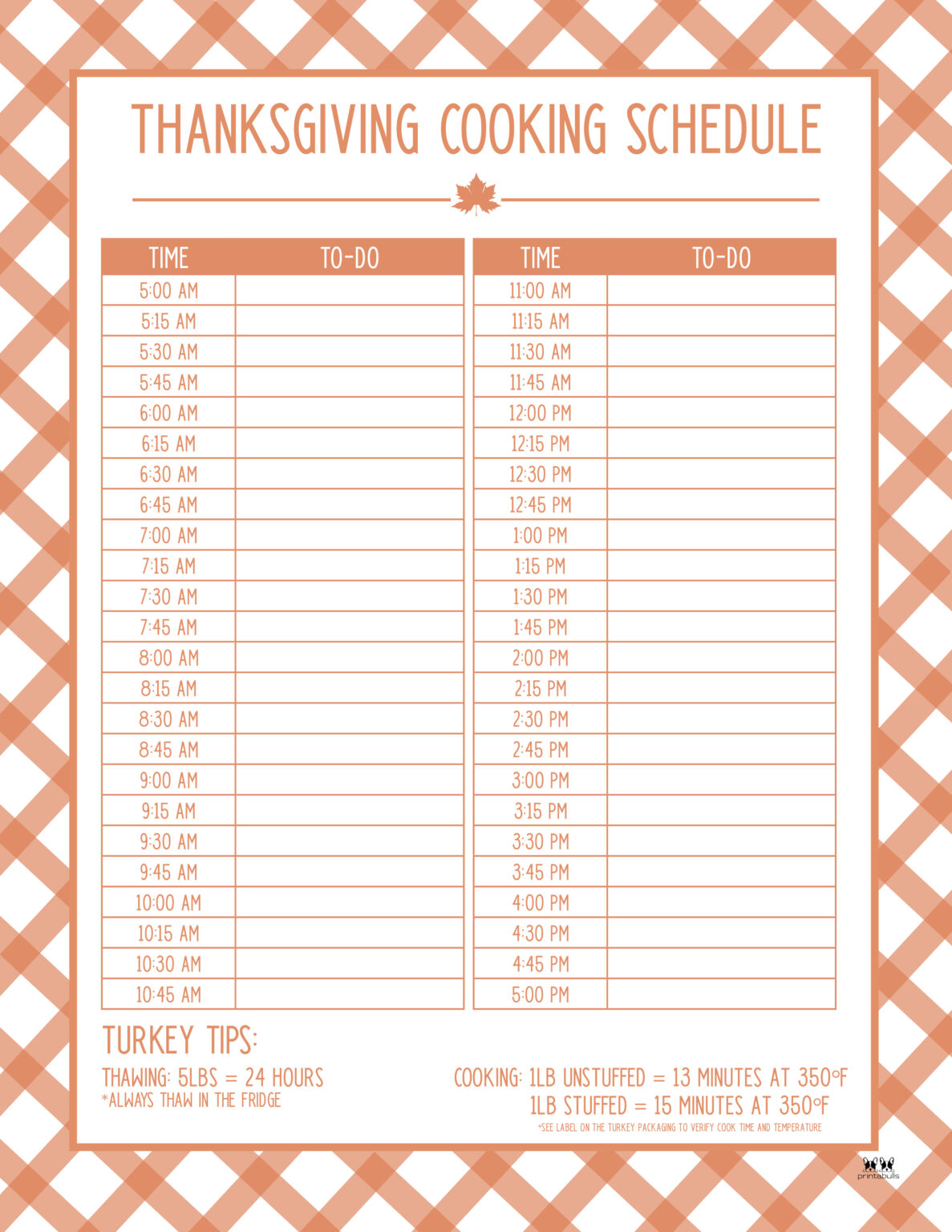 Thanksgiving Cooking Schedules - FREE Printables | Printabulls