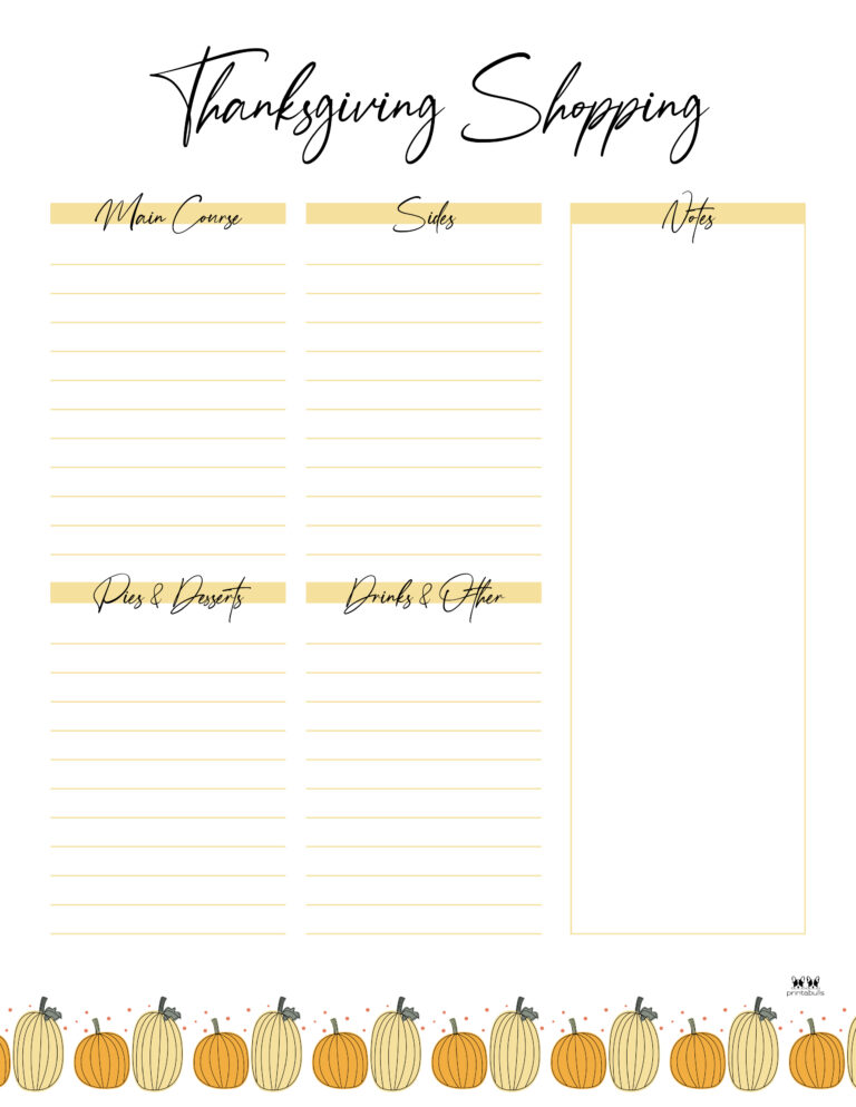 Thanksgiving Shopping Lists & Checklists - 30 FREE Printables | Printabulls