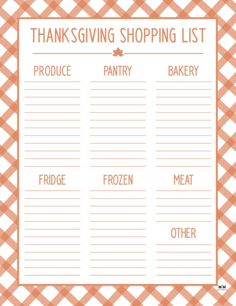 Thanksgiving Shopping Lists & Checklists - 30 FREE Printables | Printabulls