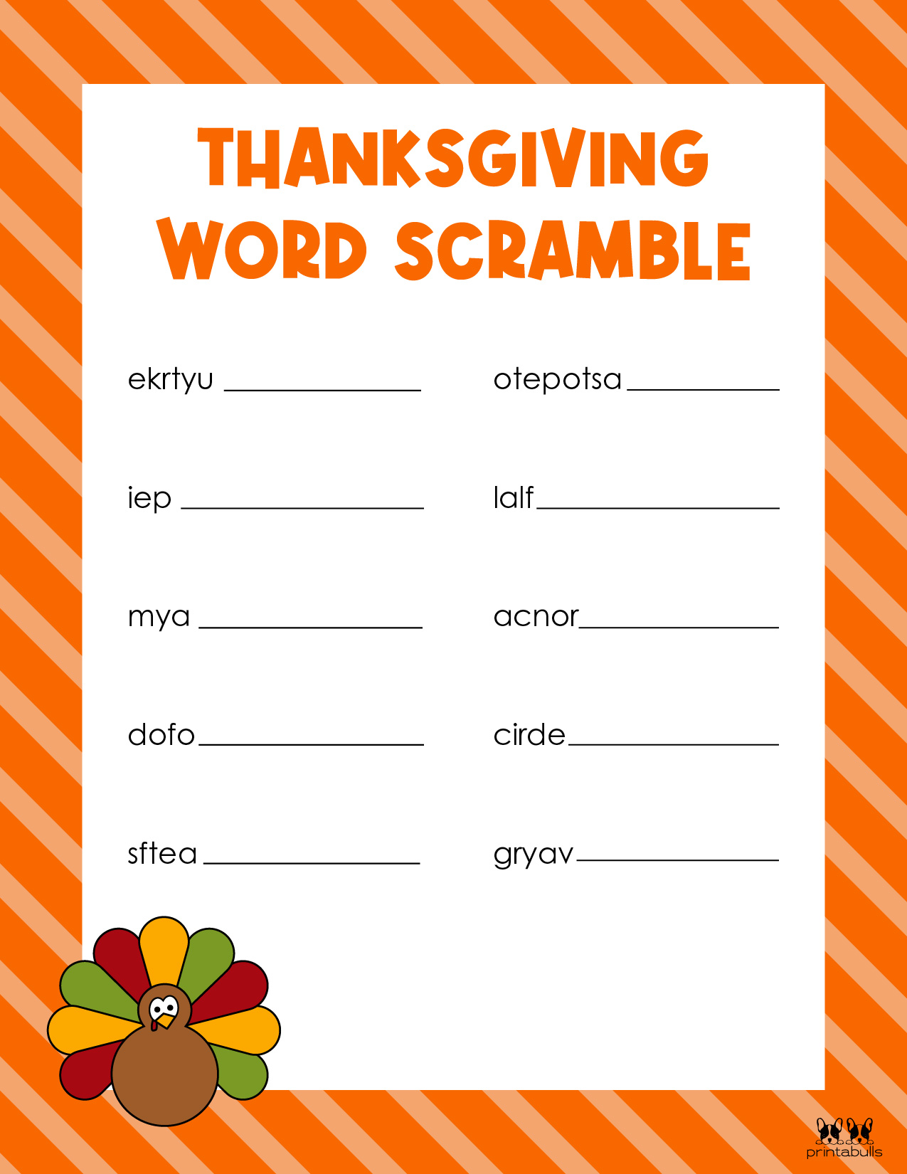 Thanksgiving Word Scrambles - 10 FREE Printables | Printabulls
