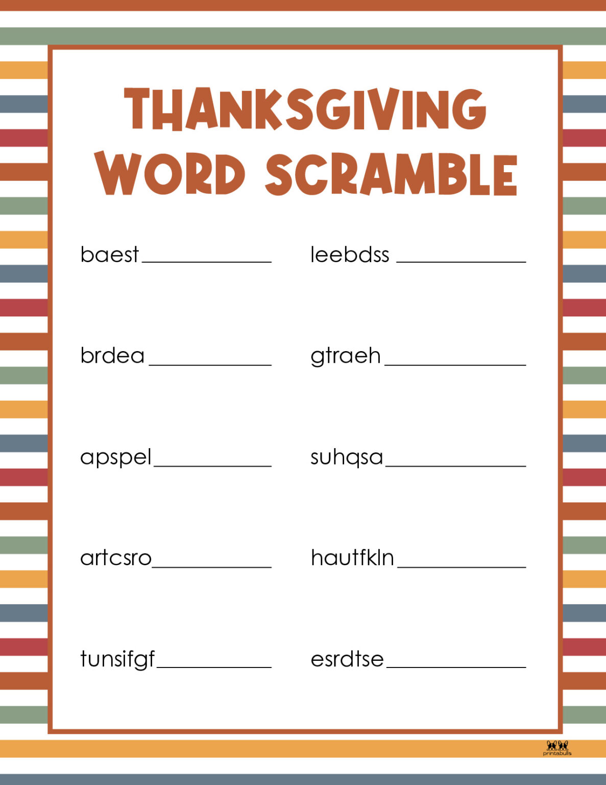 Thanksgiving Word Scrambles - 10 FREE Printables | Printabulls