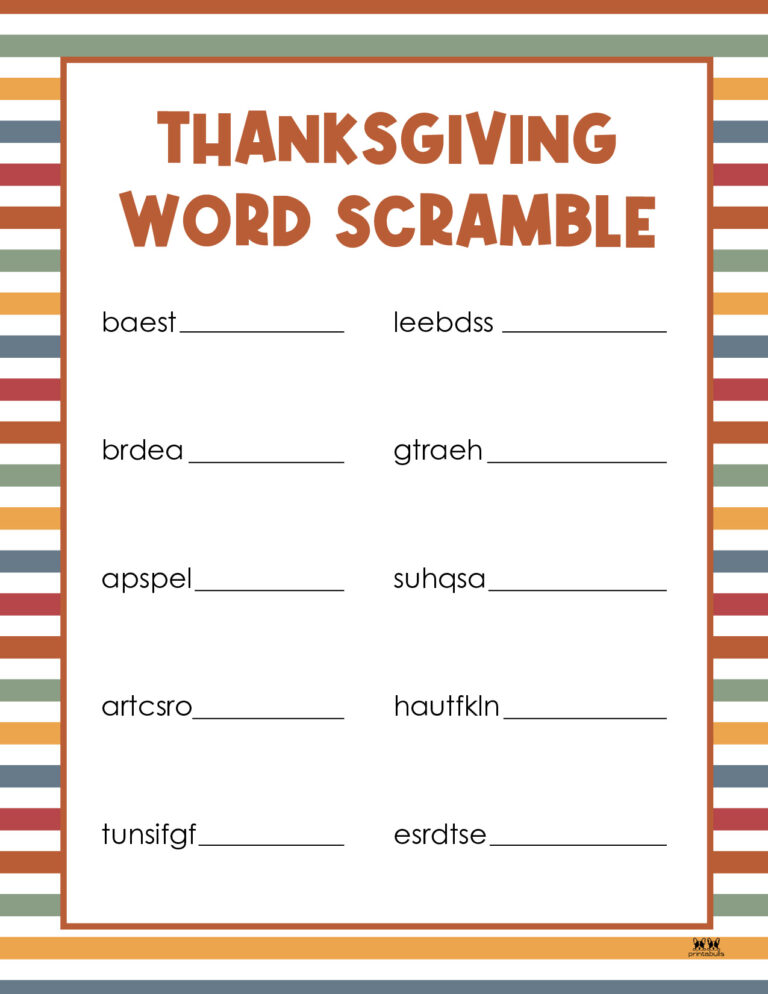 Thanksgiving Word Scrambles - 10 FREE Printables | Printabulls