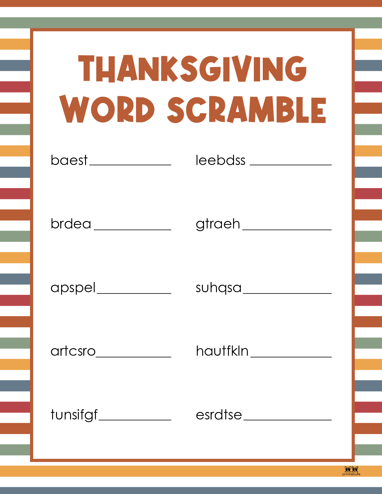 Thanksgiving Word Scrambles - 10 FREE Printables | Printabulls