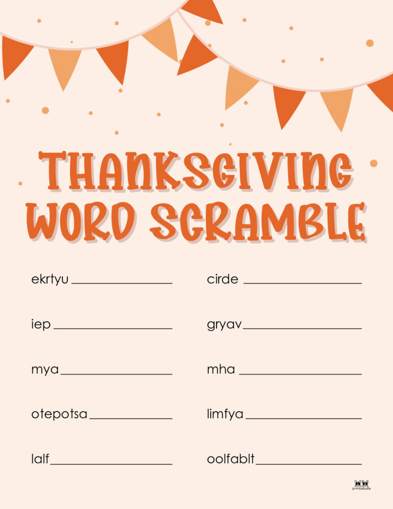 Thanksgiving Word Scrambles - 10 FREE Printables | Printabulls