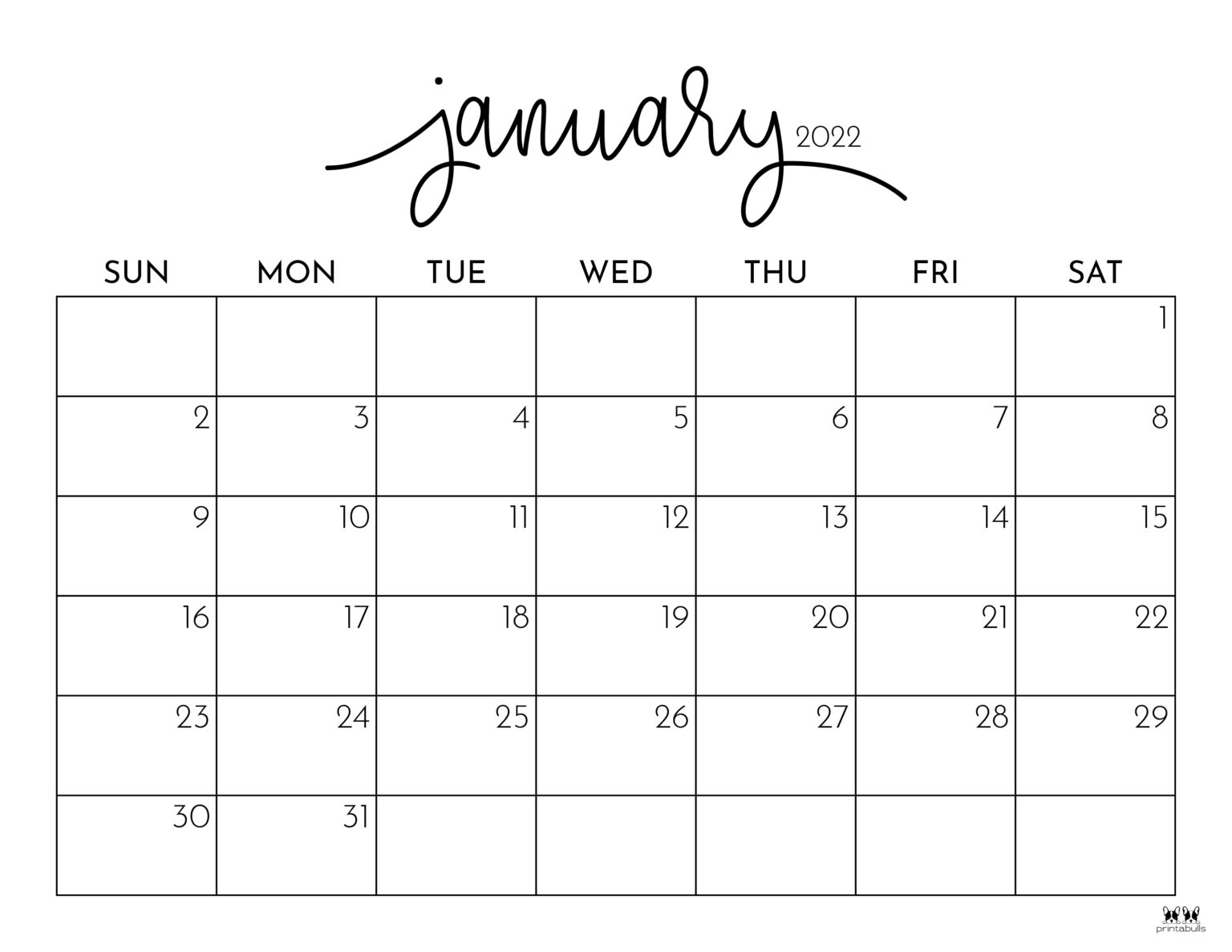January 2022 Calendars - 15 FREE Printables | Printabulls