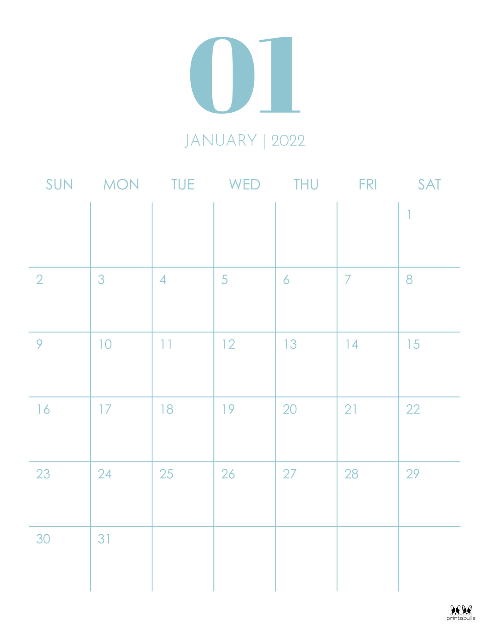 January 2022 Calendars - 15 FREE Printables | Printabulls