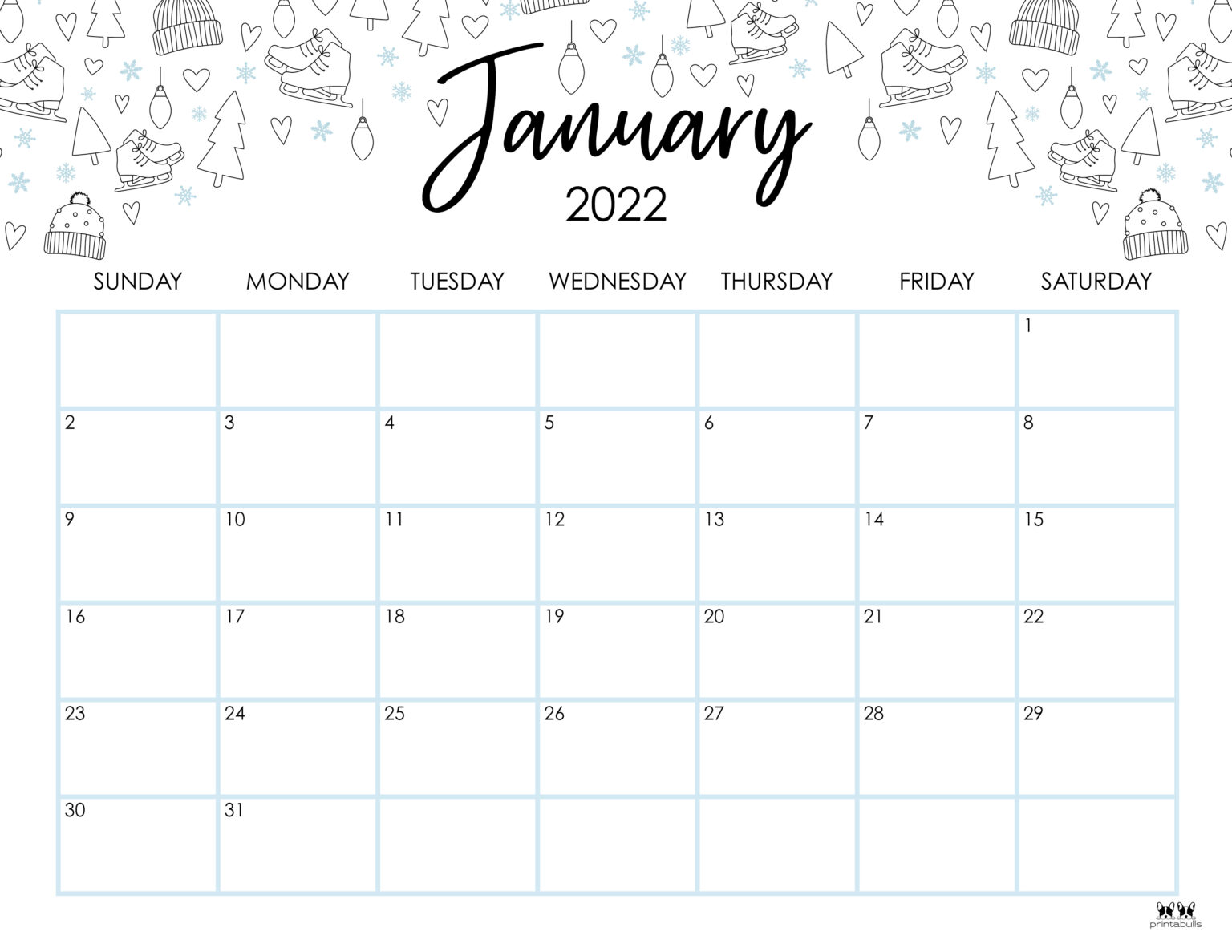 January 2022 Calendars - 15 FREE Printables | Printabulls