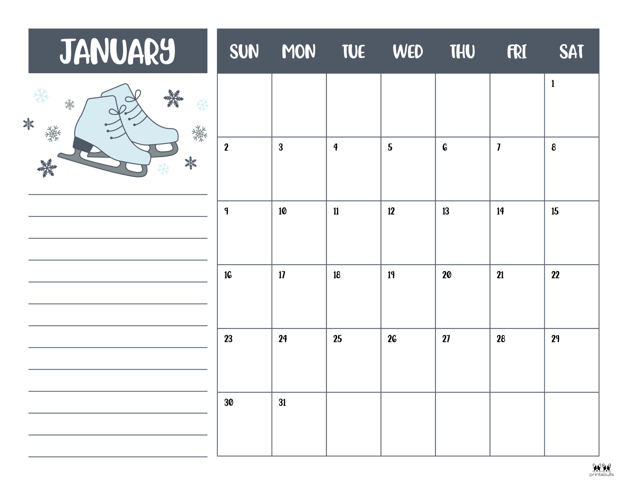 January 2022 Calendars - 15 FREE Printables | Printabulls