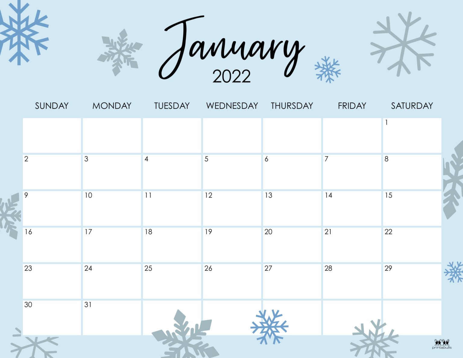 January 2022 Calendars - 15 FREE Printables | Printabulls