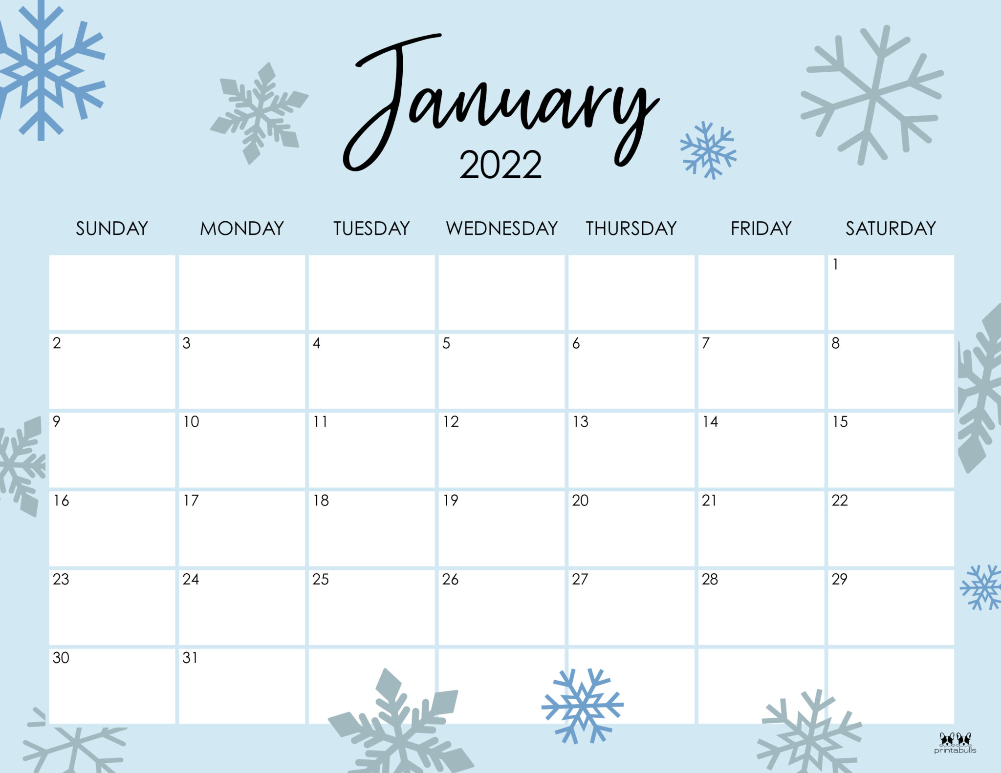 January 2022 Calendars - 15 FREE Printables | Printabulls
