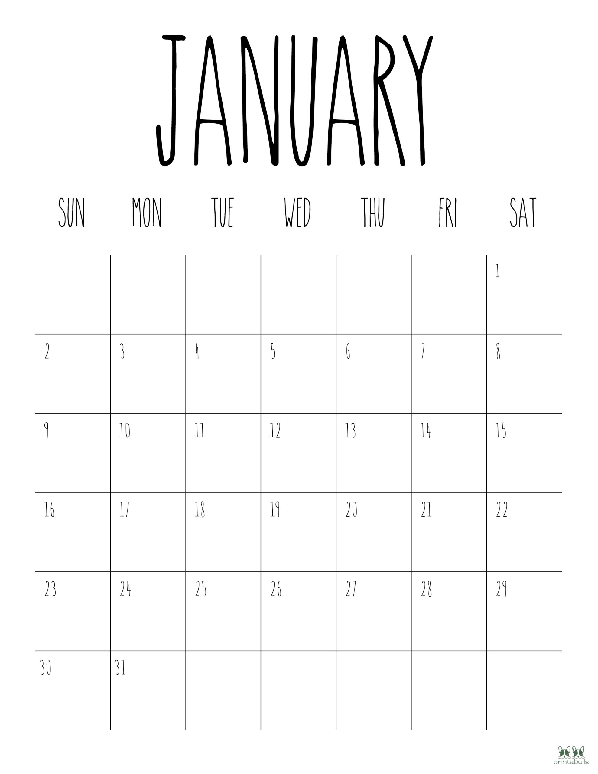 January 2022 Calendars - 15 FREE Printables | Printabulls