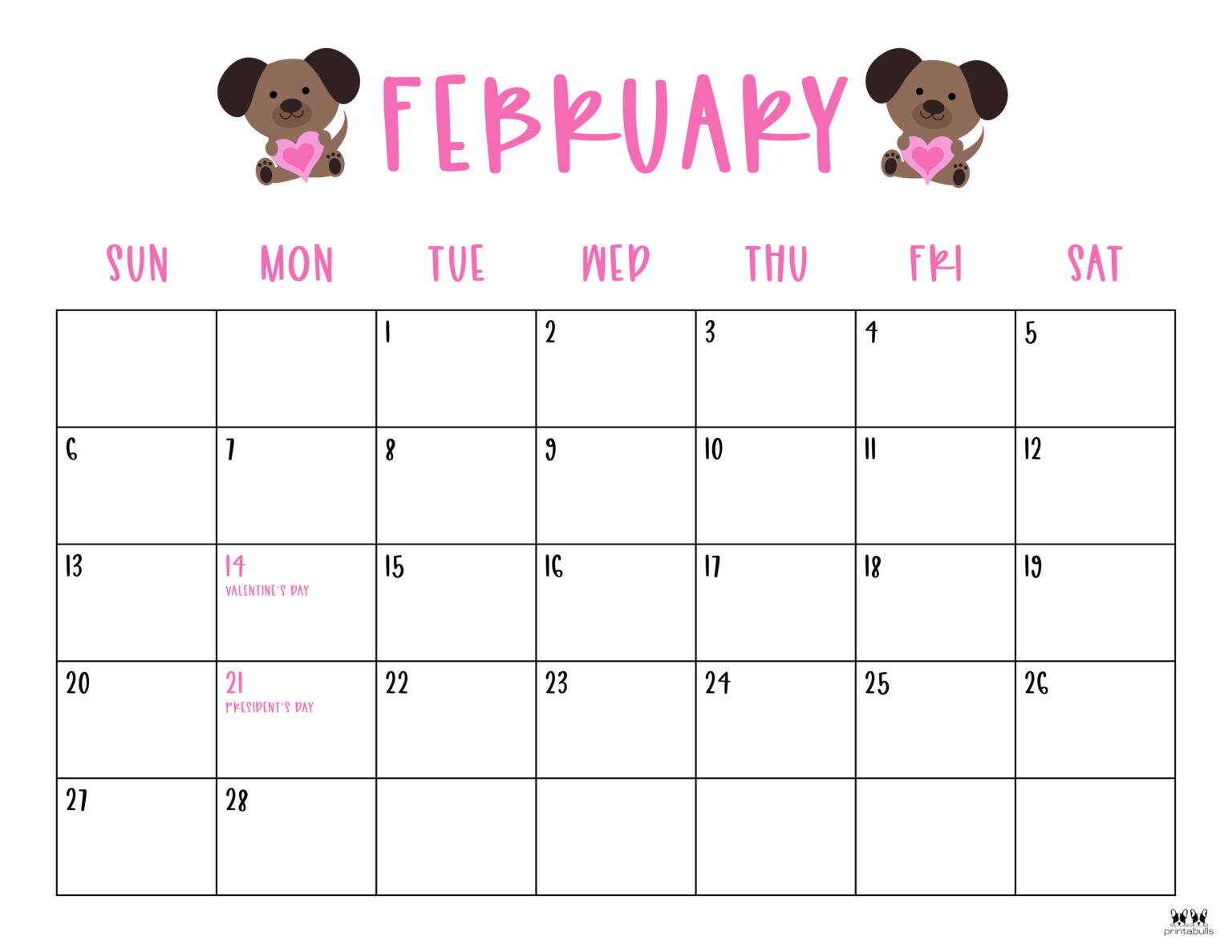 February 2022 Calendars - 15 FREE Printables | Printabulls