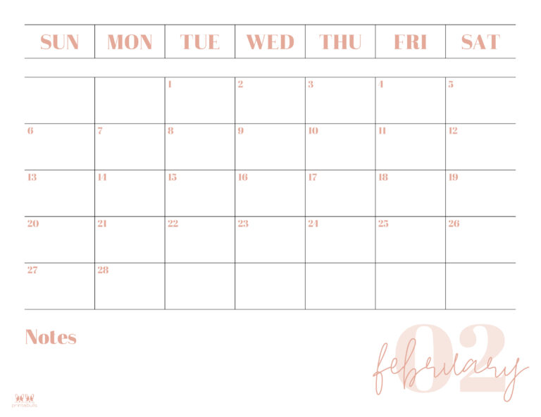 February 2022 Calendars - 15 FREE Printables | Printabulls