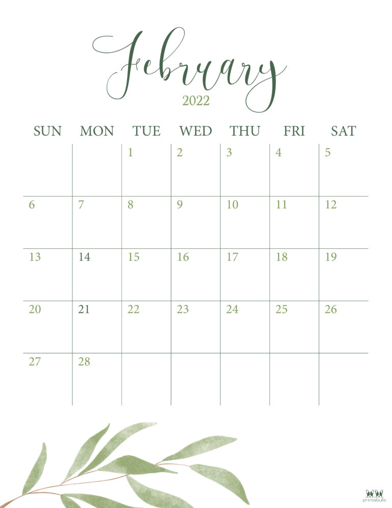 February 2022 Calendars - 15 FREE Printables | Printabulls