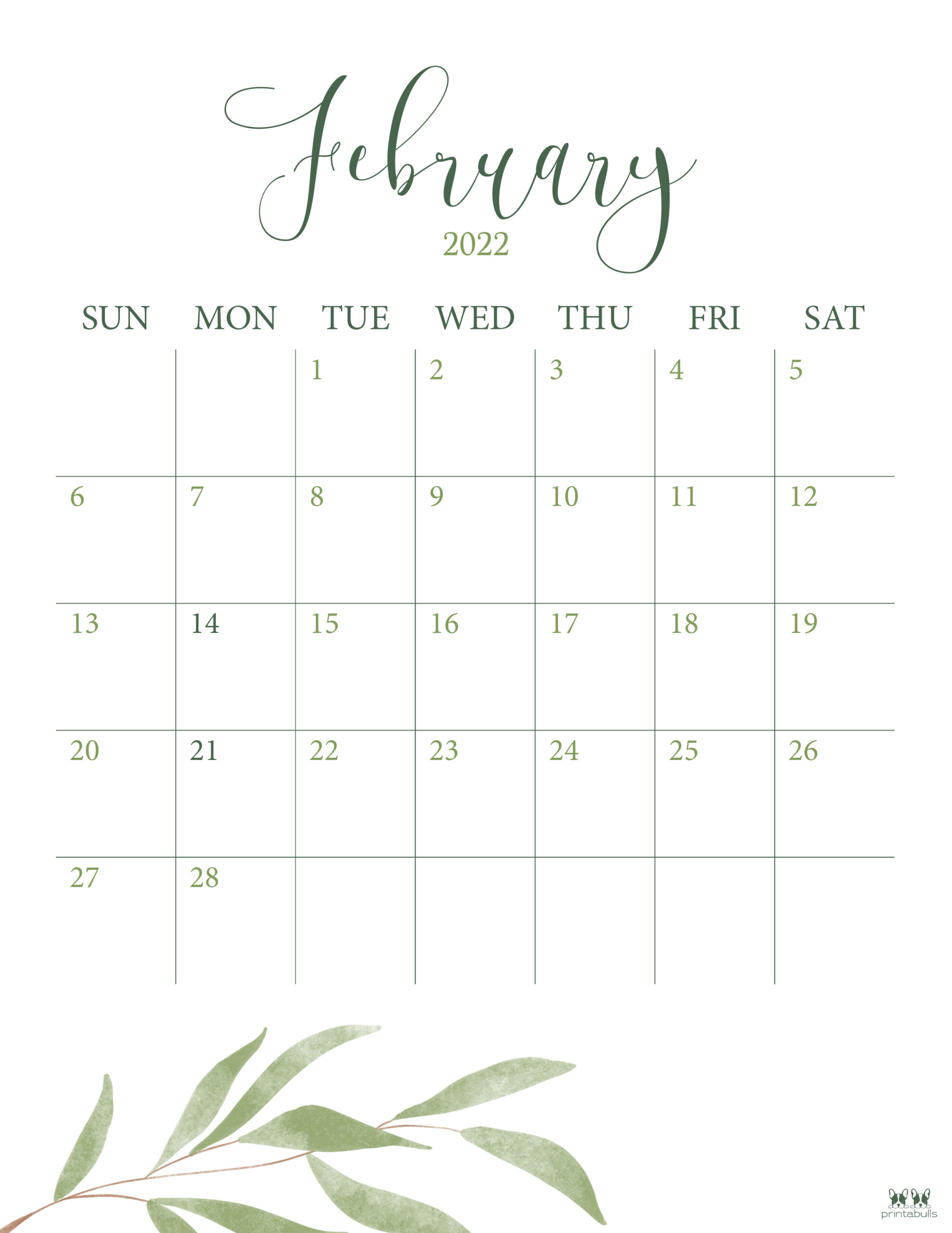 February 2022 Calendars - 15 FREE Printables | Printabulls