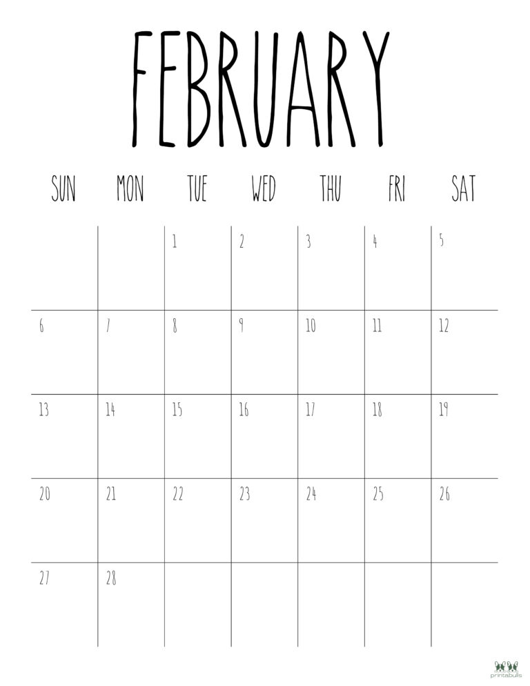 February 2022 Calendars - 15 FREE Printables | Printabulls