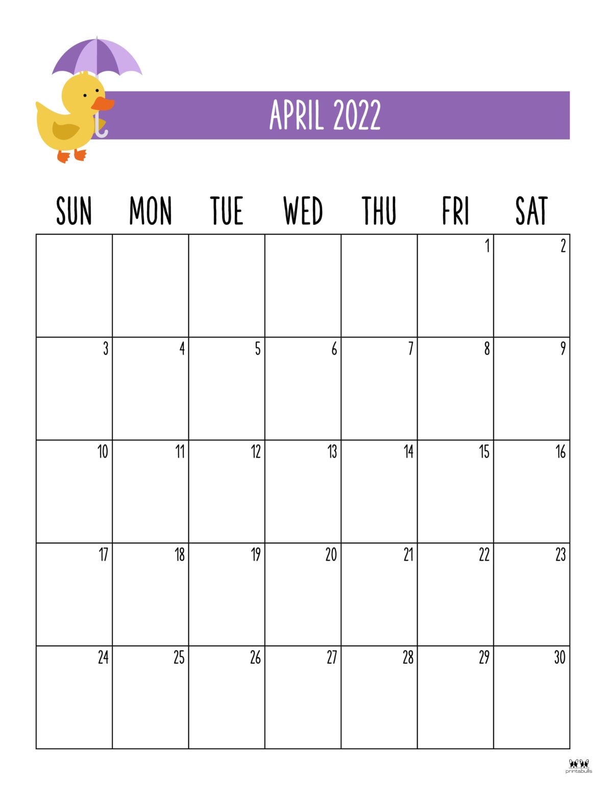 April 2022 Calendars - 25 FREE Printables | Printabulls