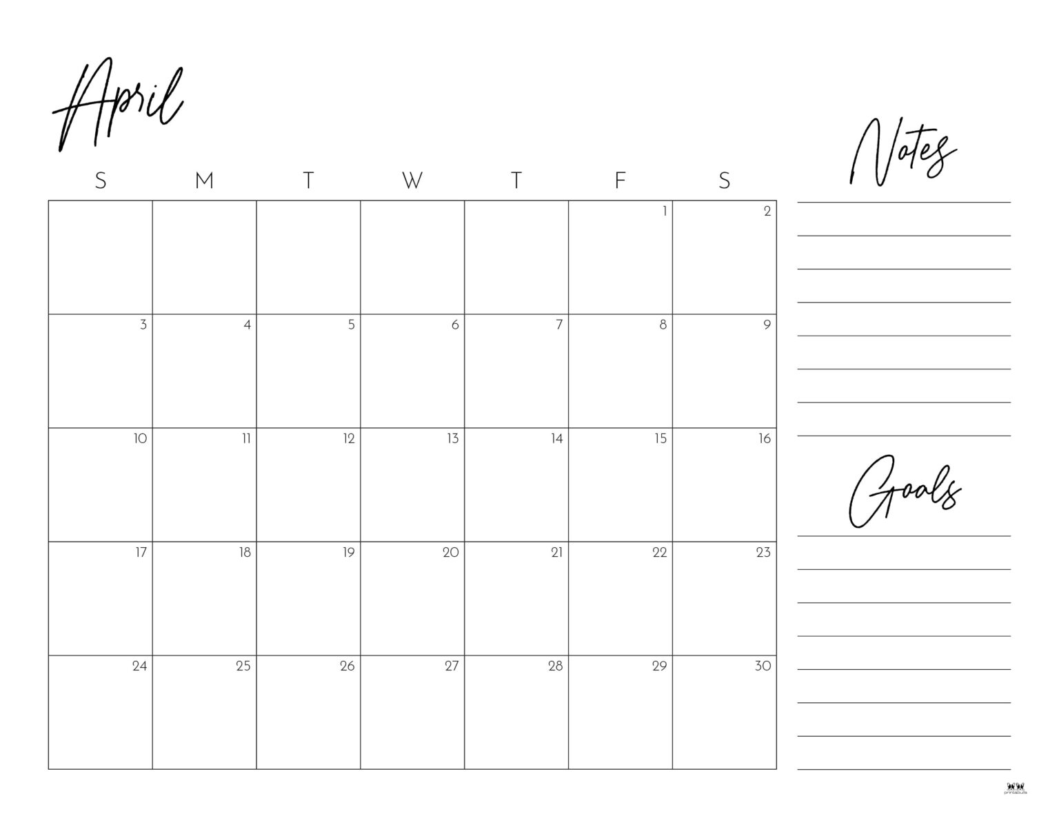 April 2022 Calendars - 25 FREE Printables | Printabulls