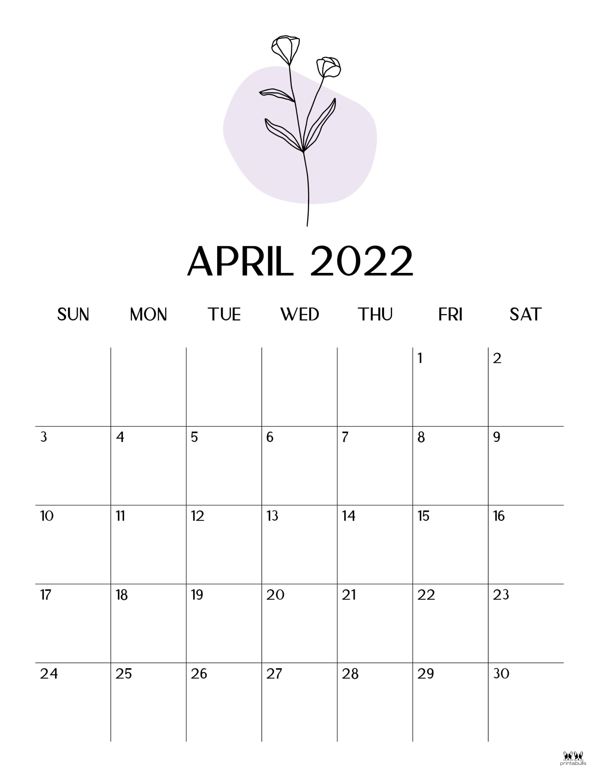 April 2022 Calendars - 25 FREE Printables | Printabulls