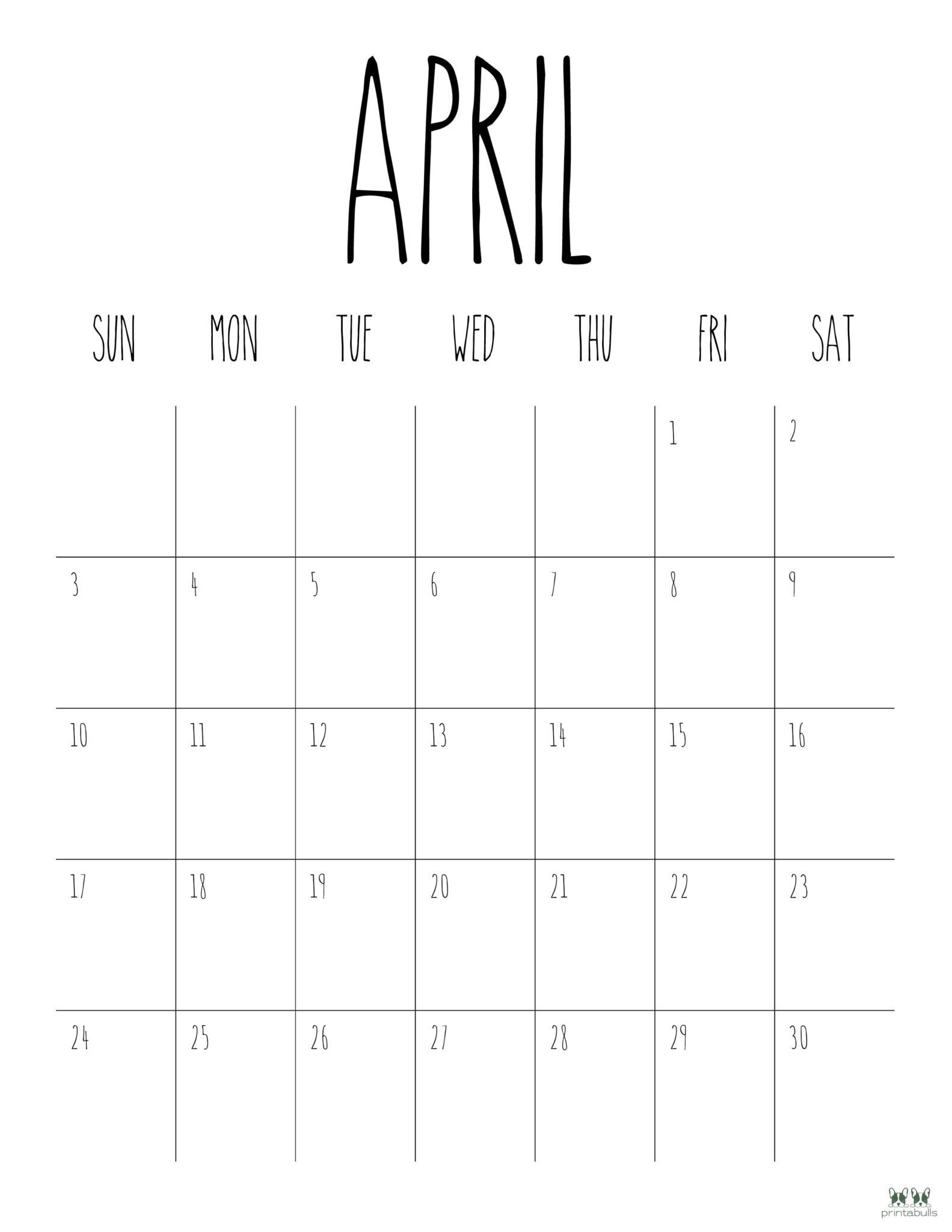 April 2022 Calendars - 25 FREE Printables | Printabulls
