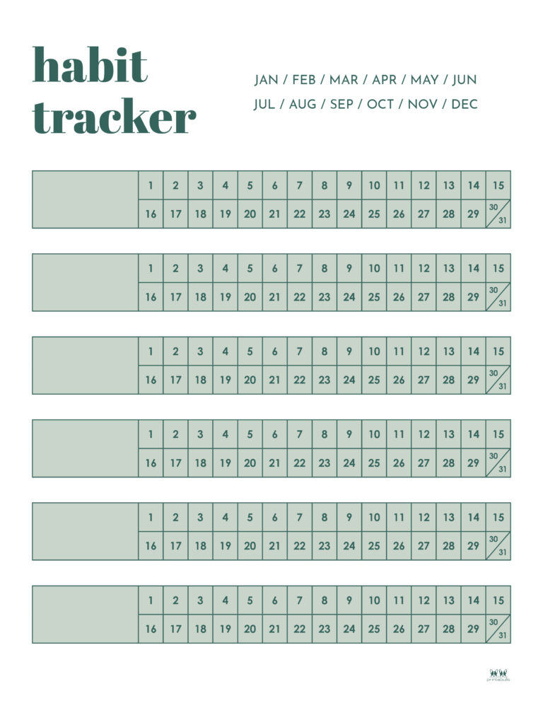 Habit Trackers - 25 FREE Printables | Printabulls