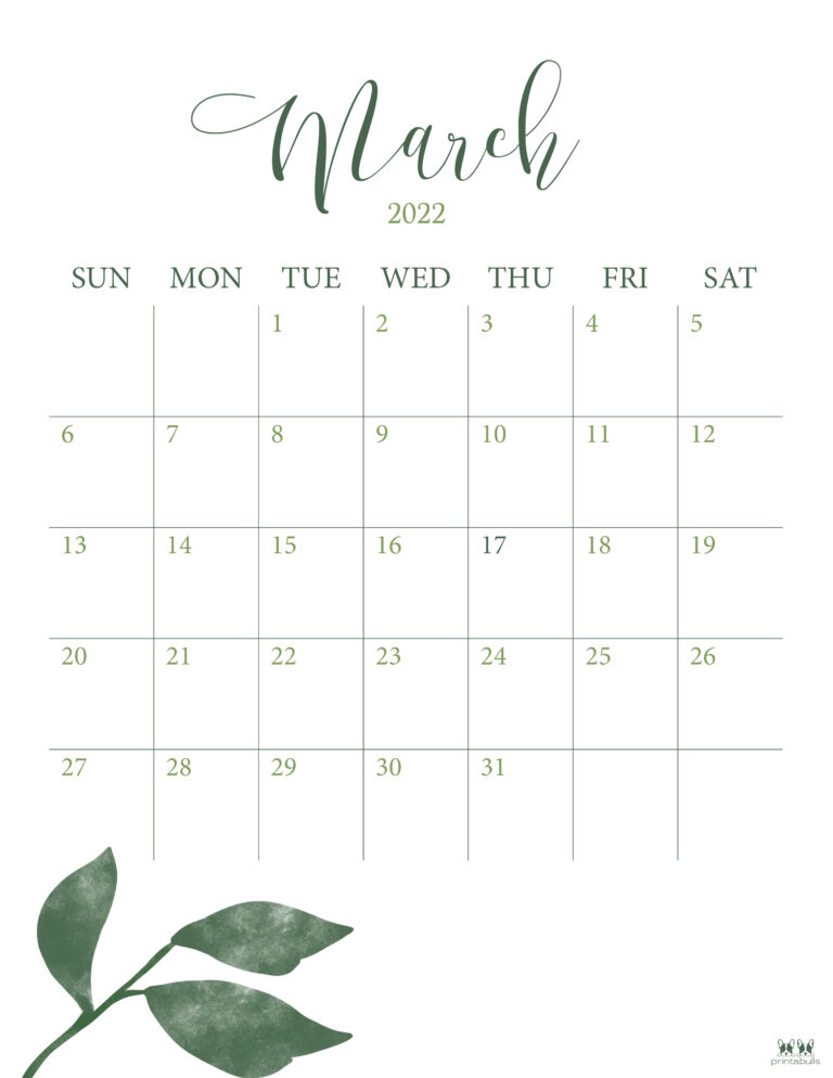 March 2022 Calendars - 15 FREE Printables | Printabulls