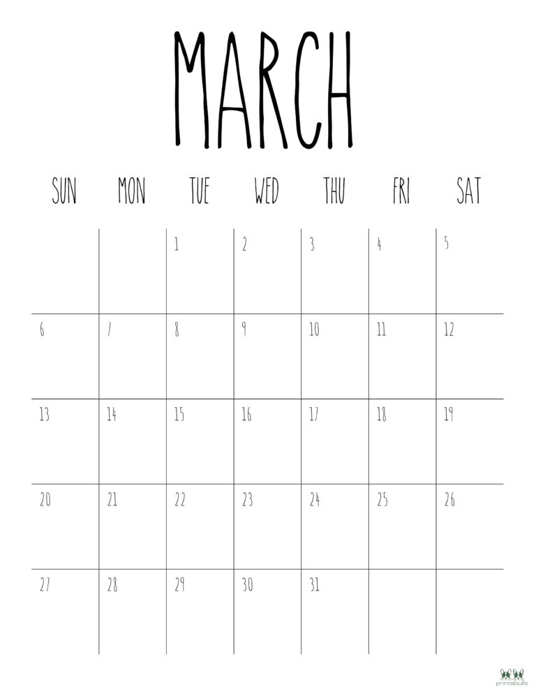 March 2022 Calendars - 15 FREE Printables | Printabulls