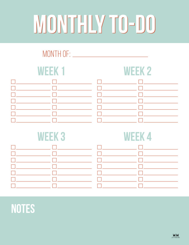 Monthly To Do Lists - FREE Printables - PrintaBulk