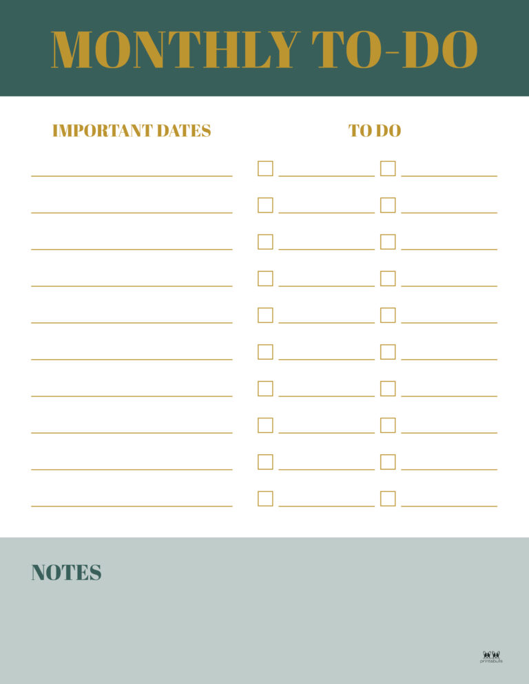 Monthly To Do Lists - FREE Printables | Printabulls