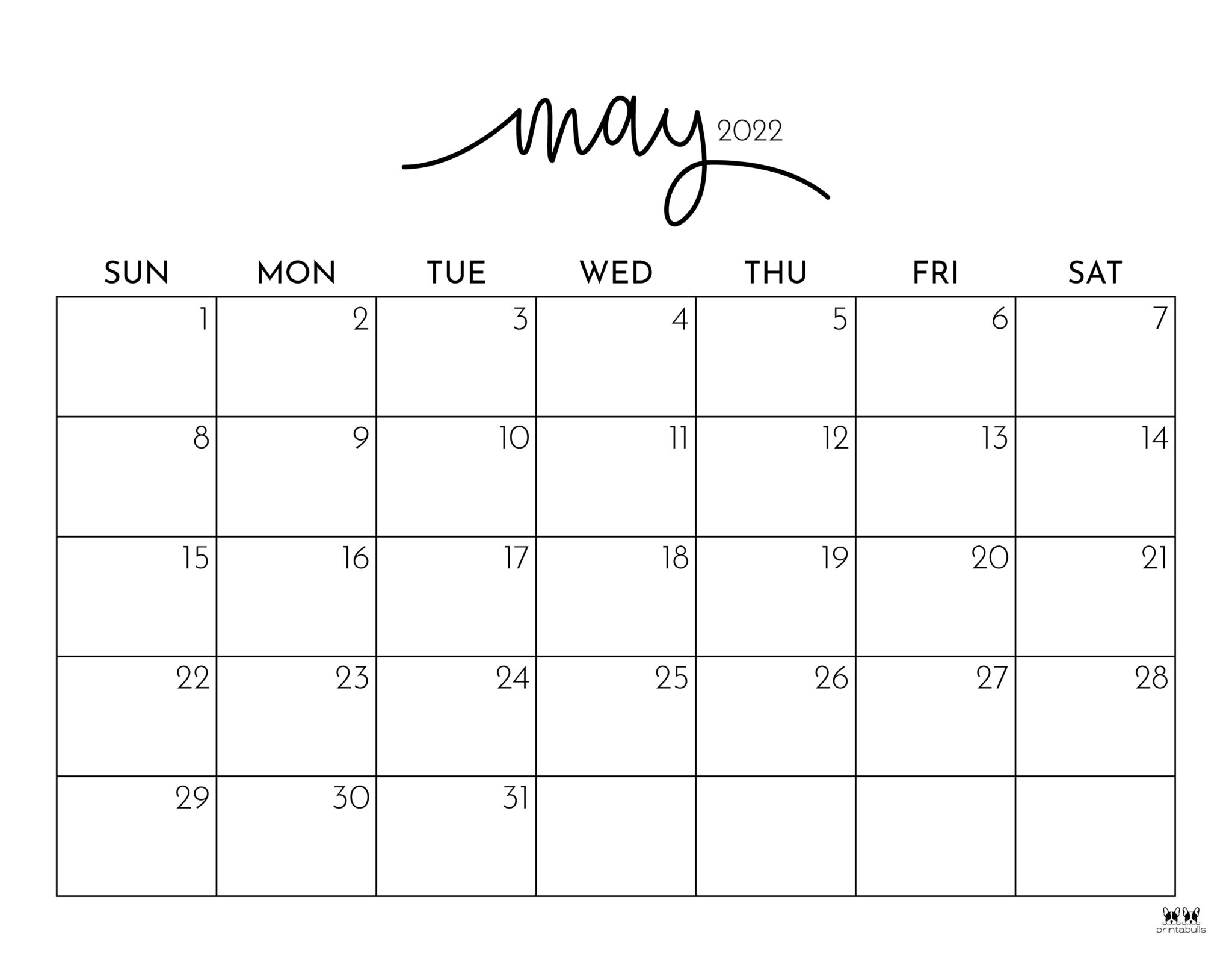 May 2022 Calendars - 25 FREE Printable Calendars | Printabulls
