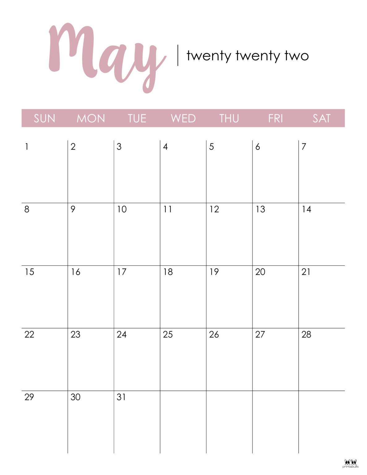 May 2022 Calendars - 25 FREE Printable Calendars | Printabulls