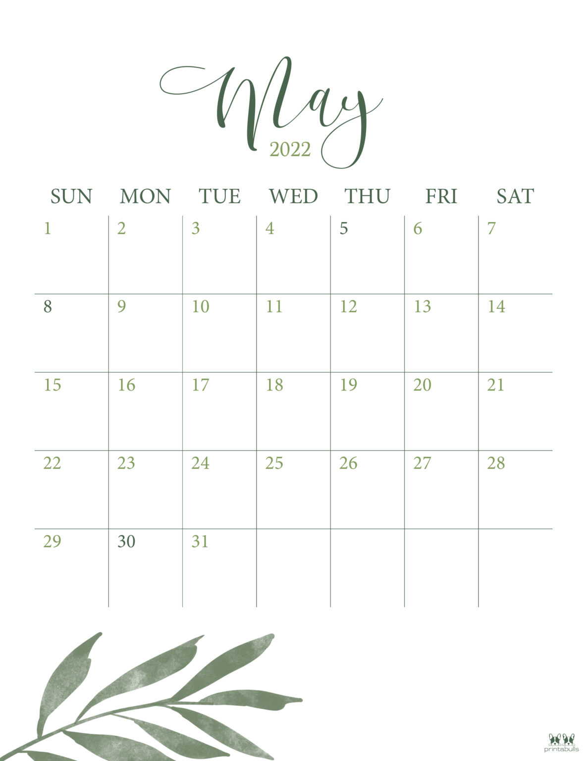 May 2022 Calendars - 25 FREE Printable Calendars | Printabulls