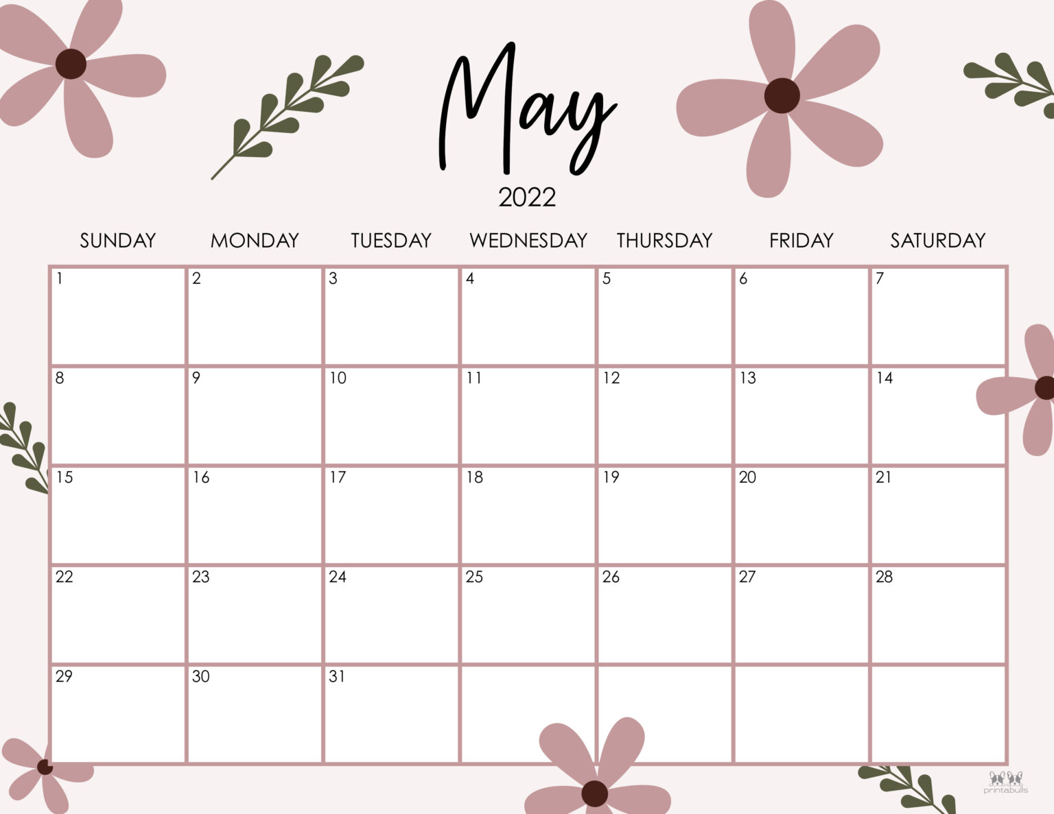 May 2022 Calendars - 25 FREE Printable Calendars | Printabulls