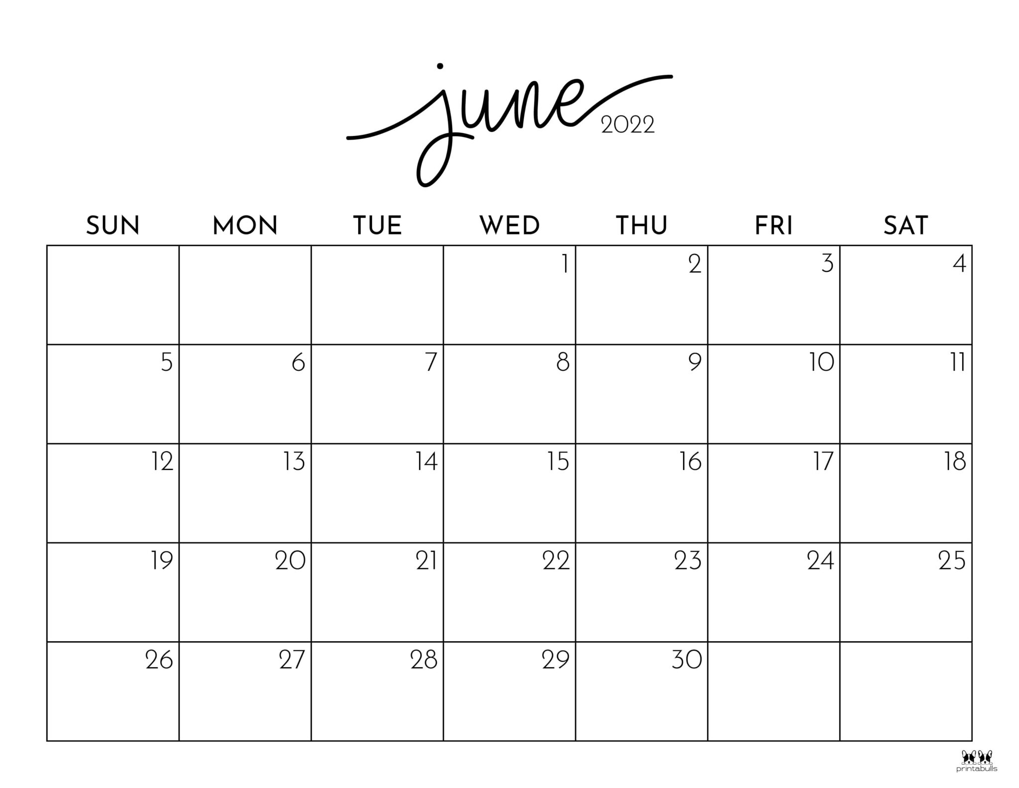 June 2022 Calendars - 25 FREE Printables | Printabulls