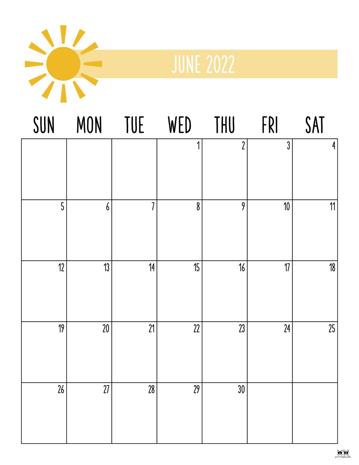 June 2022 Calendars - 25 FREE Printables | Printabulls