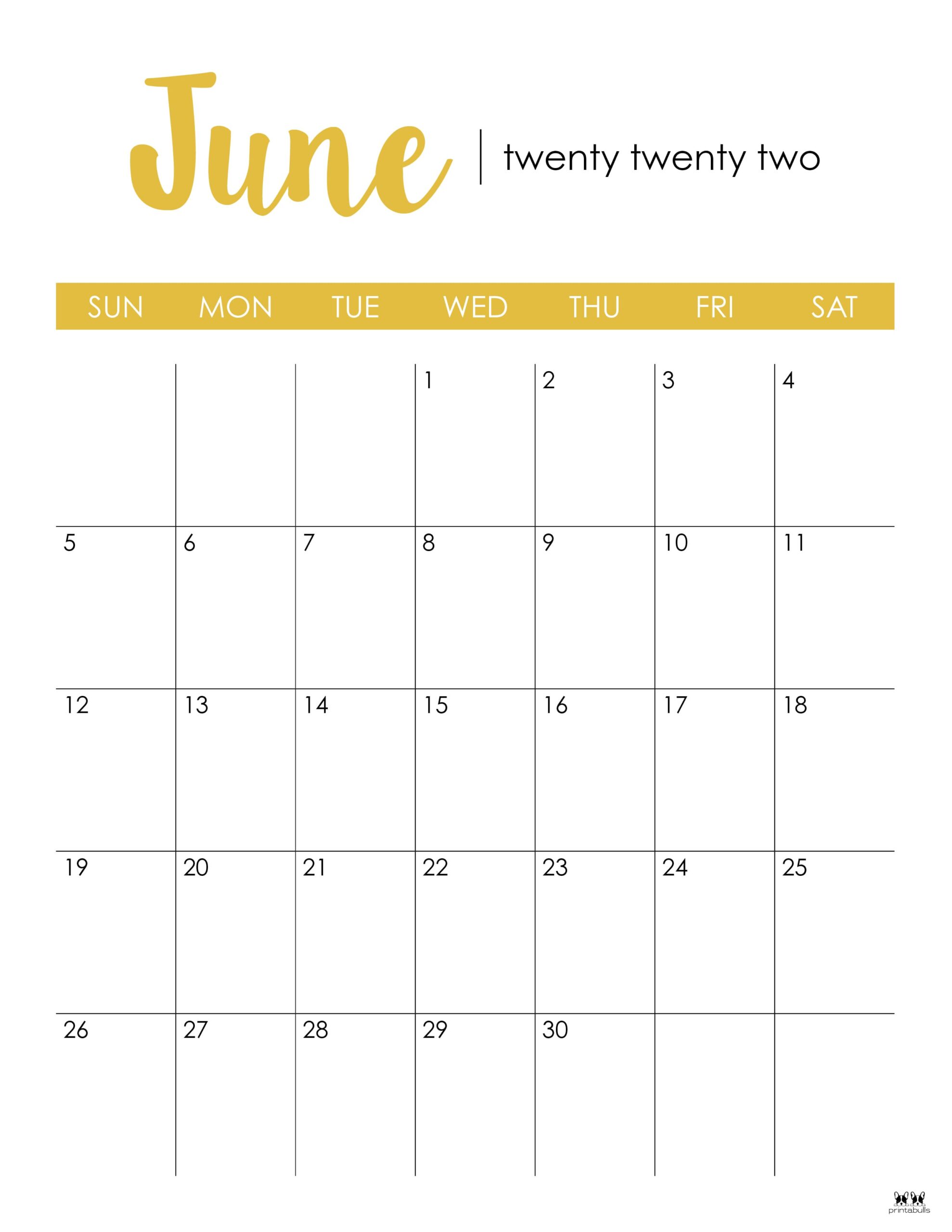 June 2022 Calendars - 25 FREE Printables | Printabulls