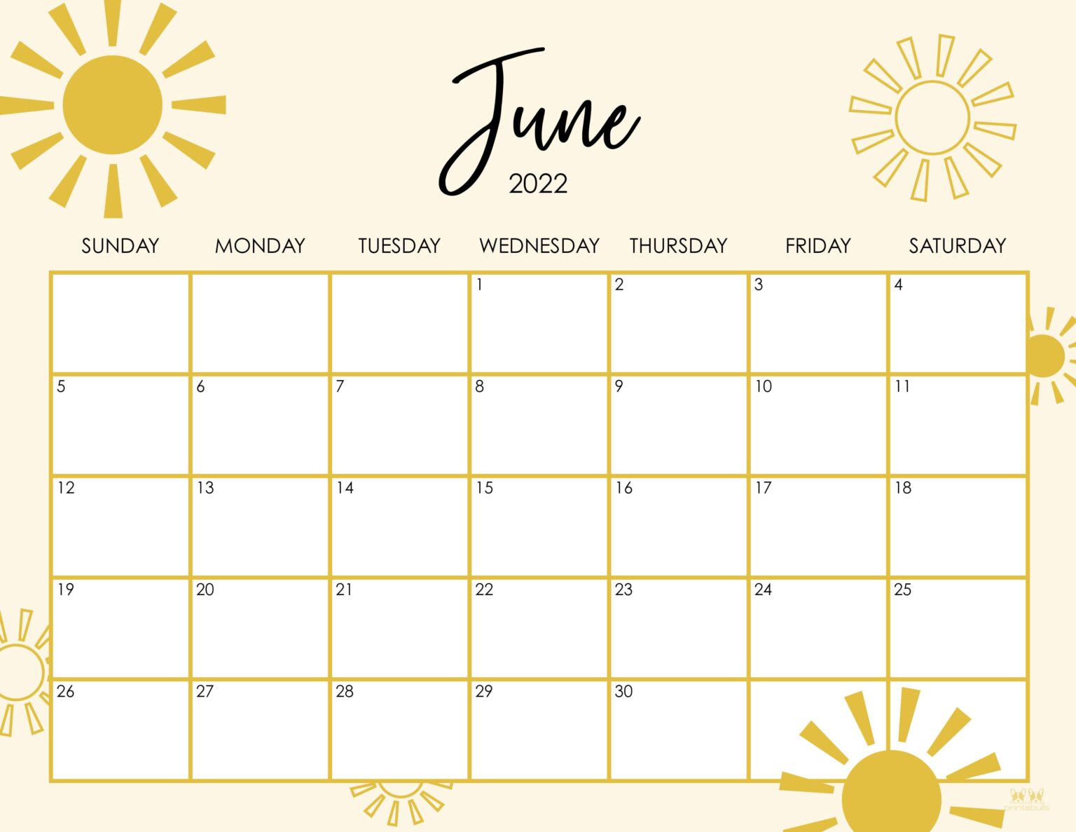 June 2022 Calendars - 25 FREE Printables | Printabulls