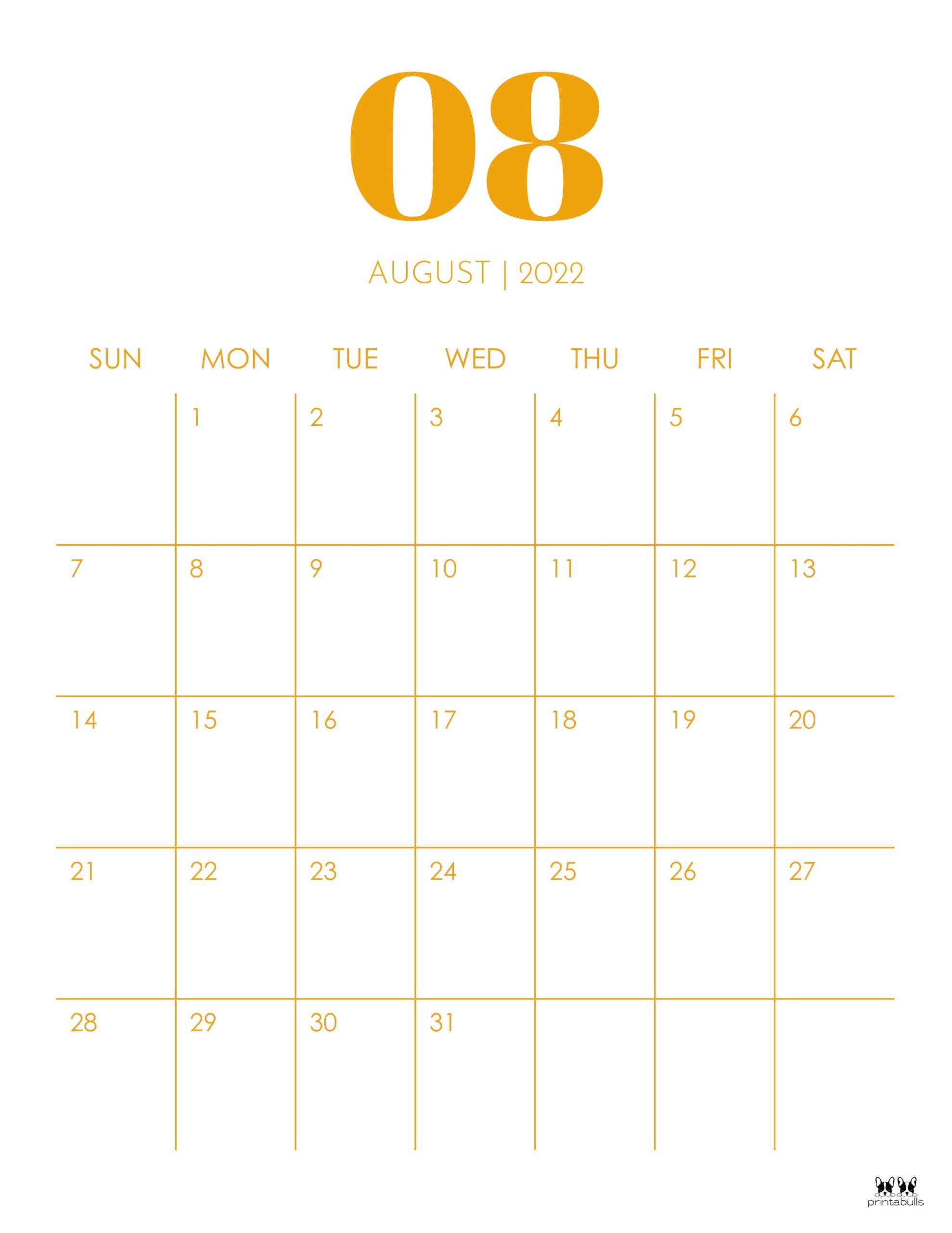 August 2022 Calendars - 33 FREE Printables | Printabulls