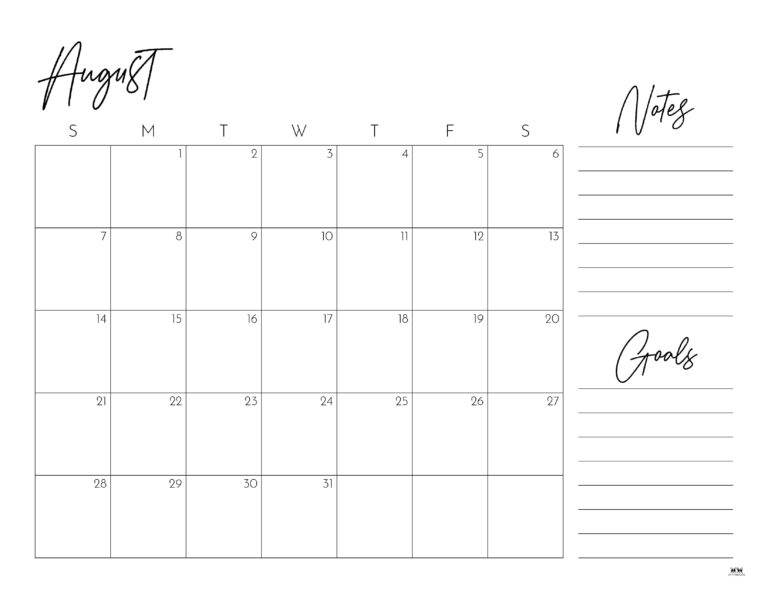 August 2022 Calendars - 33 FREE Printables | Printabulls