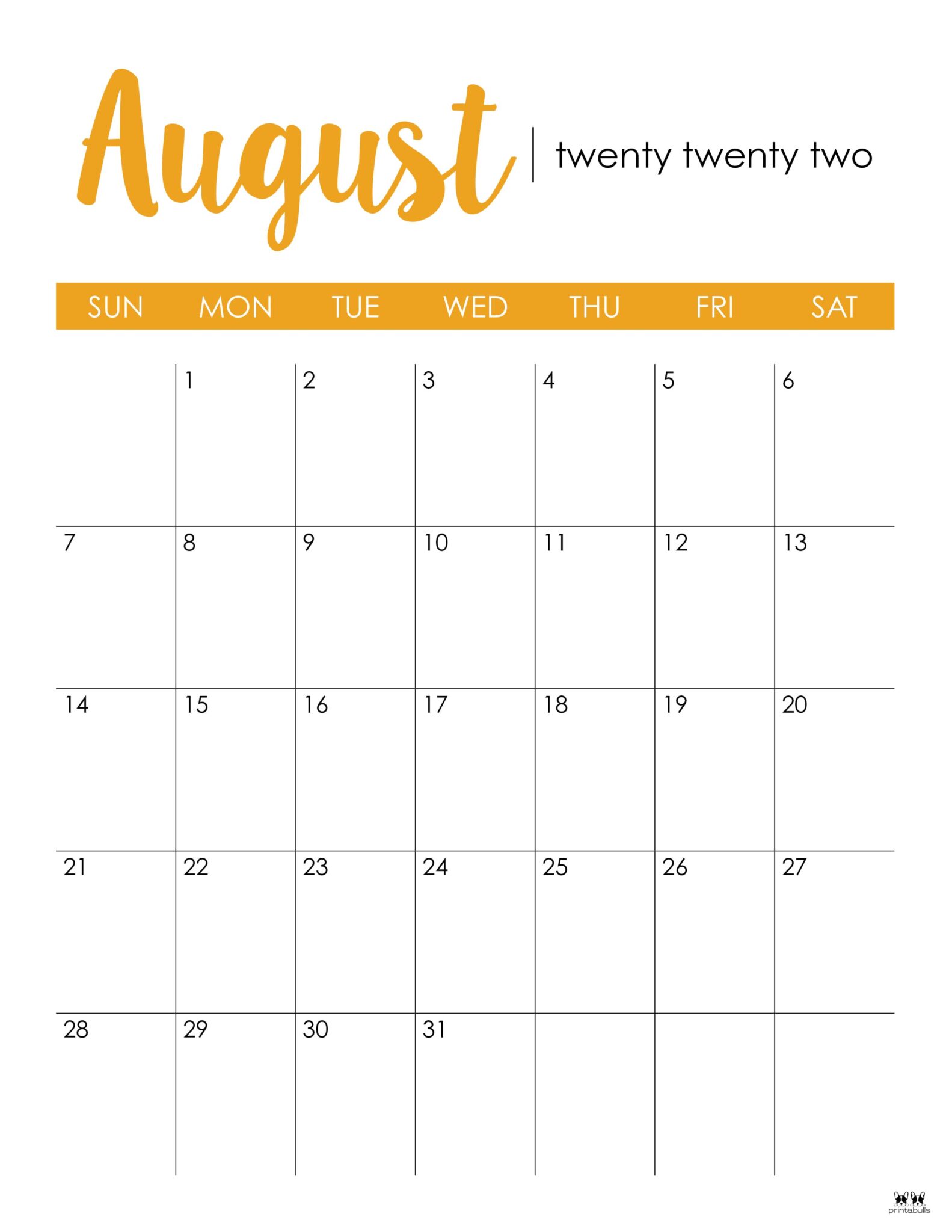 August 2022 Calendars - 33 FREE Printables | Printabulls