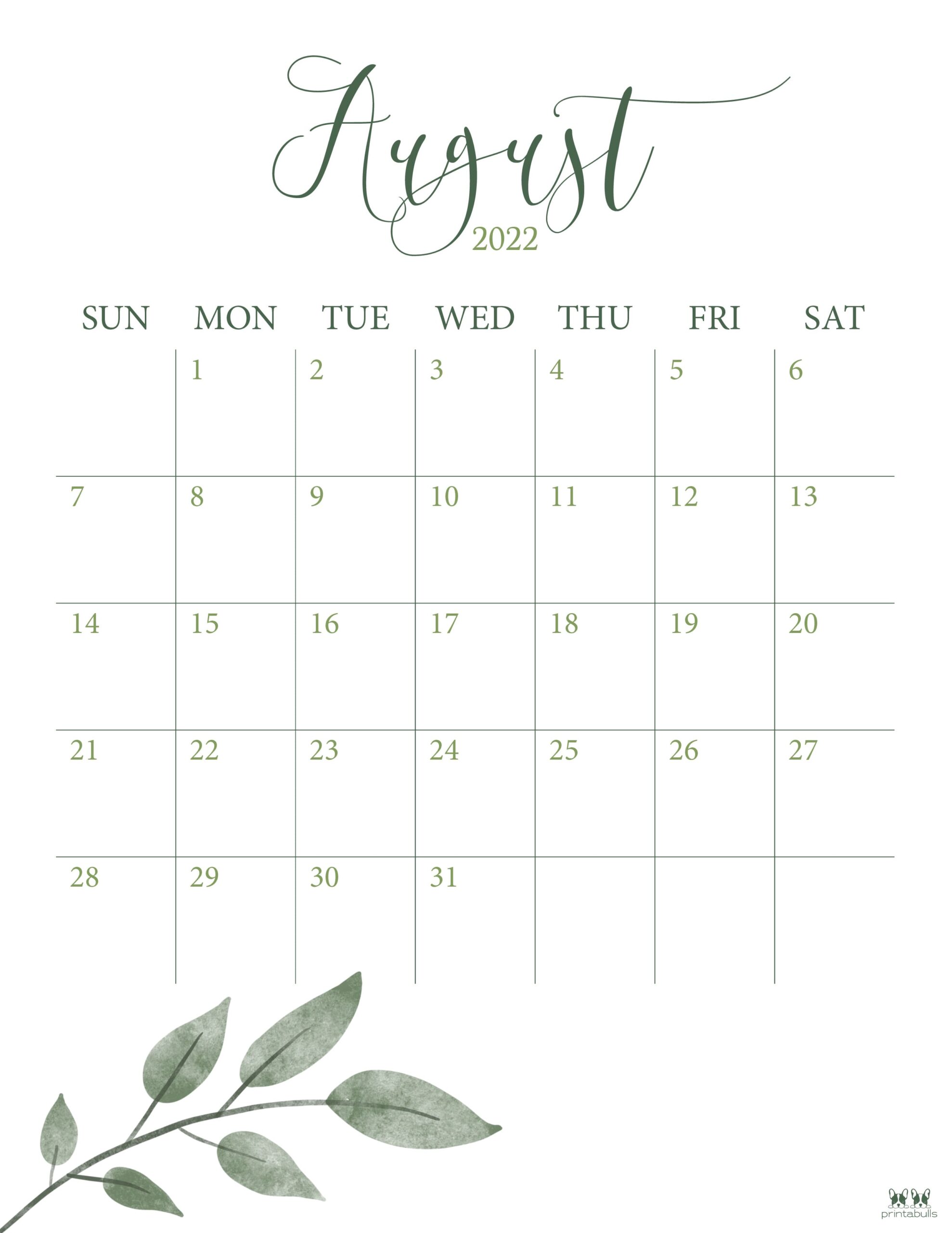 August 2022 Calendars - 33 FREE Printables | Printabulls