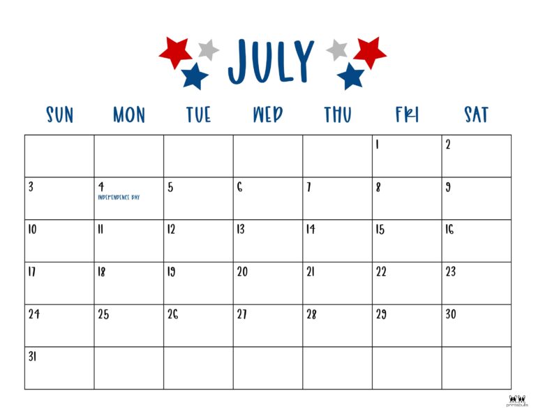 July 2022 Calendars - 33 FREE Printables | Printabulls