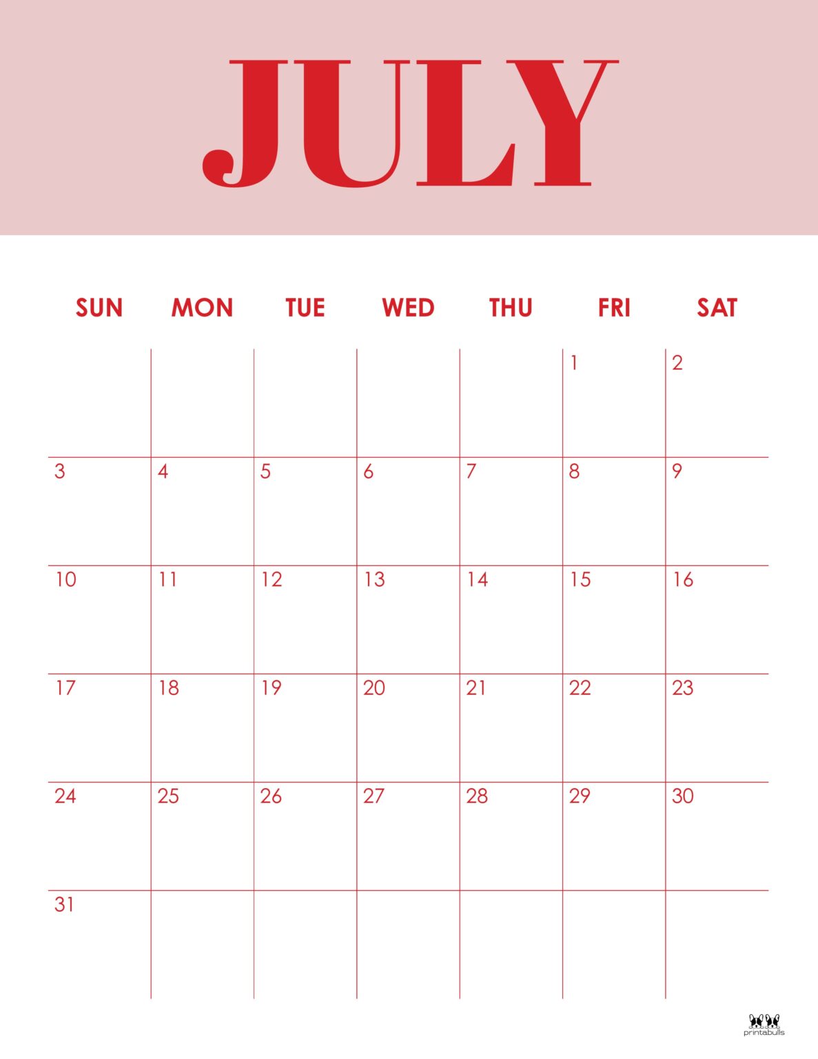 July 2022 Calendars - 33 FREE Printables | Printabulls