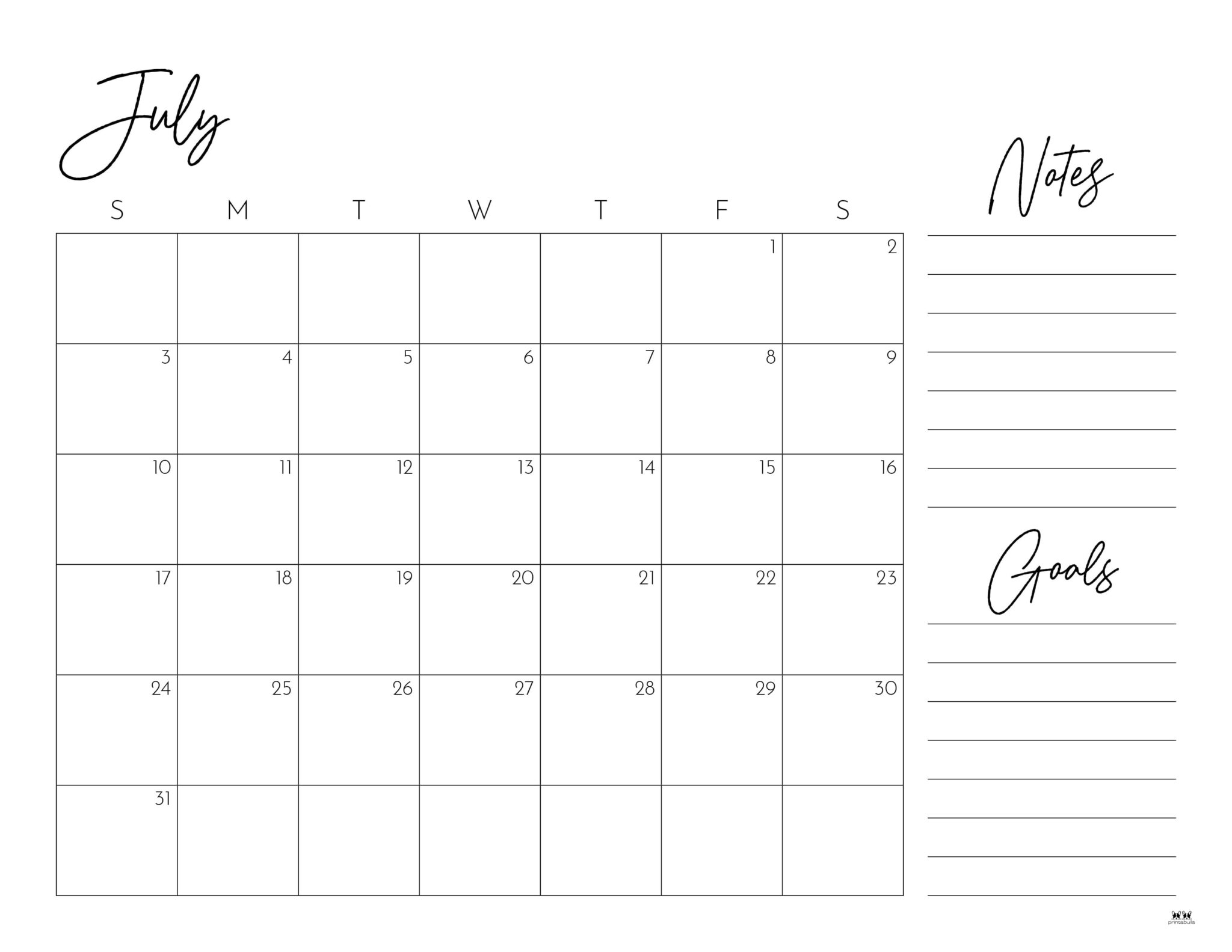 July 2022 Calendars - 33 FREE Printables | Printabulls